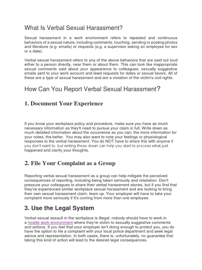 Verbal Sexual Harassment Script | PDF | Sexual Harassment | Psychology
