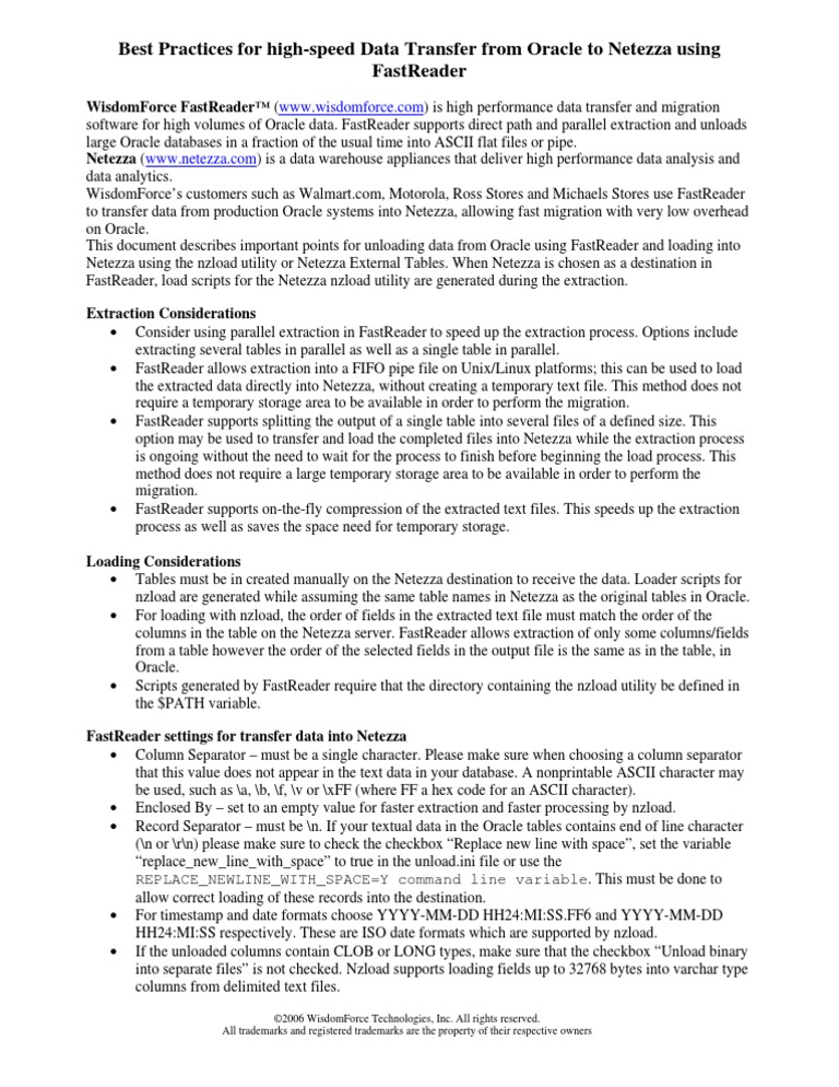 High Speed Migration From Oracle To Netezza With FastReader | PDF ...