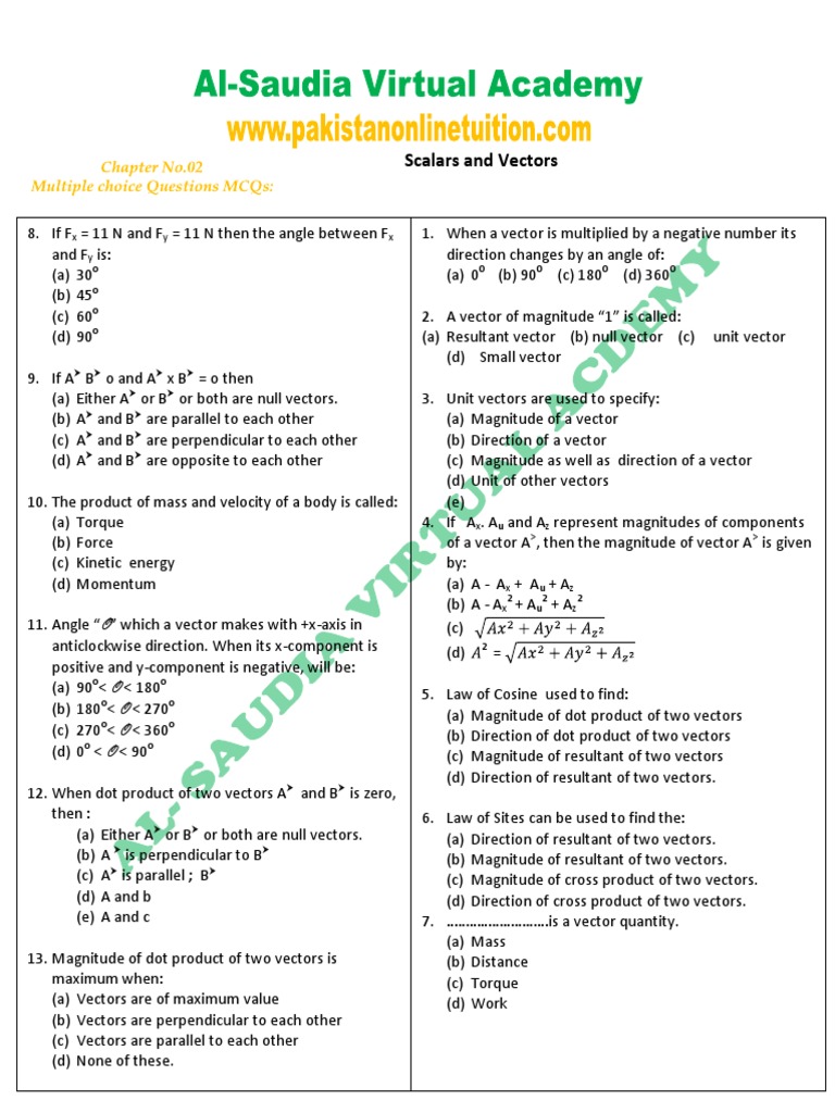 Scalar and Vector Important Notes | PDF | Euclidean Vector | Torque