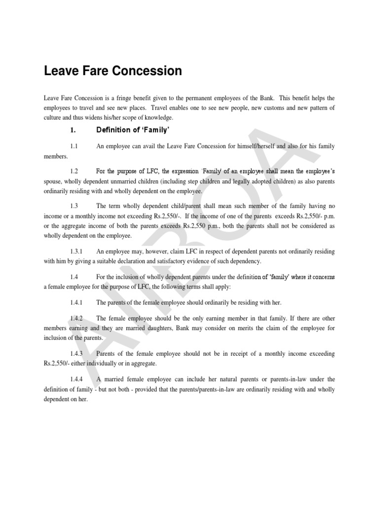 Leave Fare Concession: 1. Definition of Family' | PDF | Taxicab ...