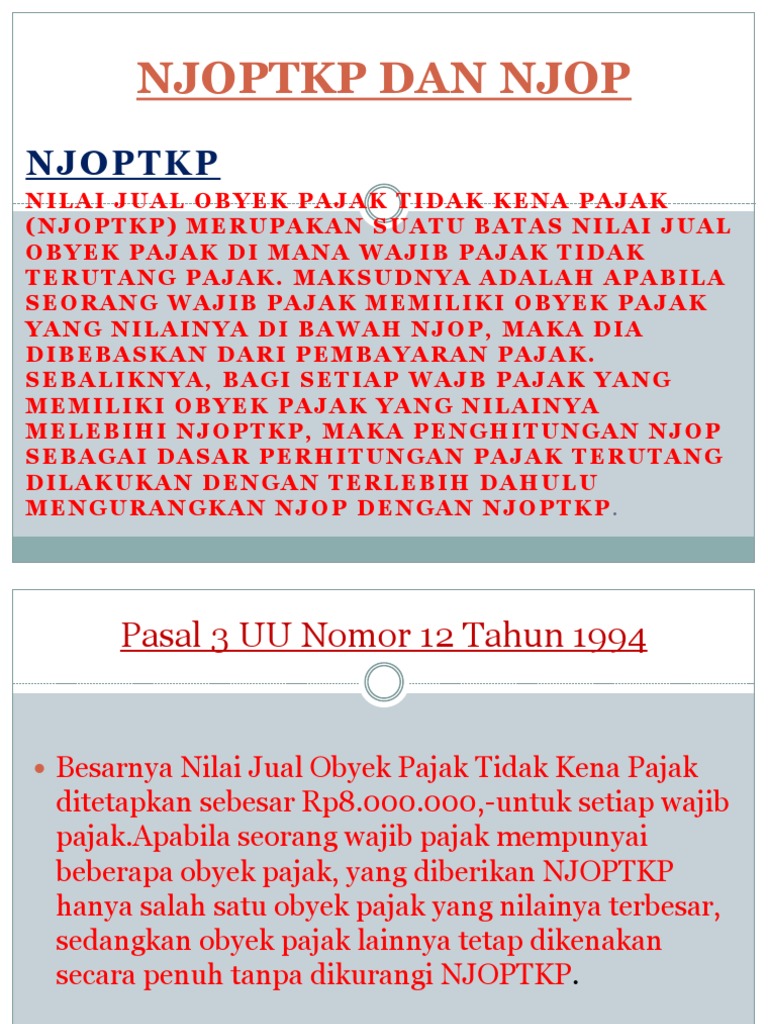 NJOPTKP: Batas Pajak Objek Properti | PDF | Pengelolaan Keuangan & Uang ...