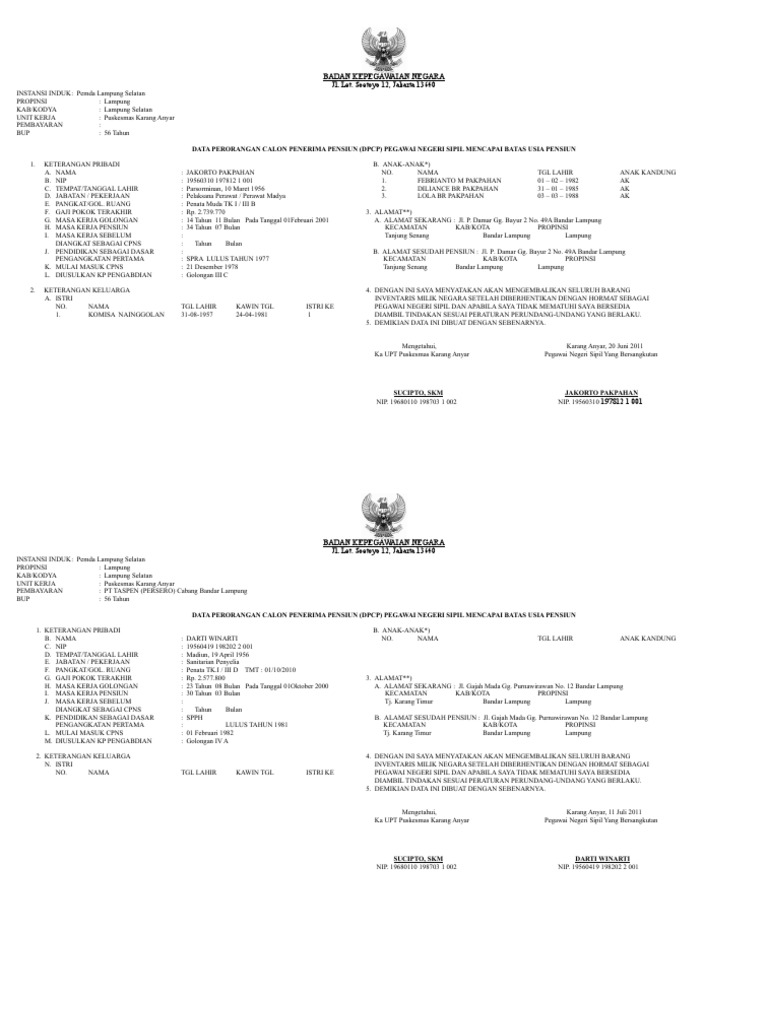 Data Pensiun DPCP | PDF