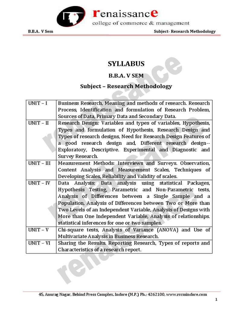 Syllabus: B.B.A. V Sem Subject - Research Methodology | PDF | Survey ...