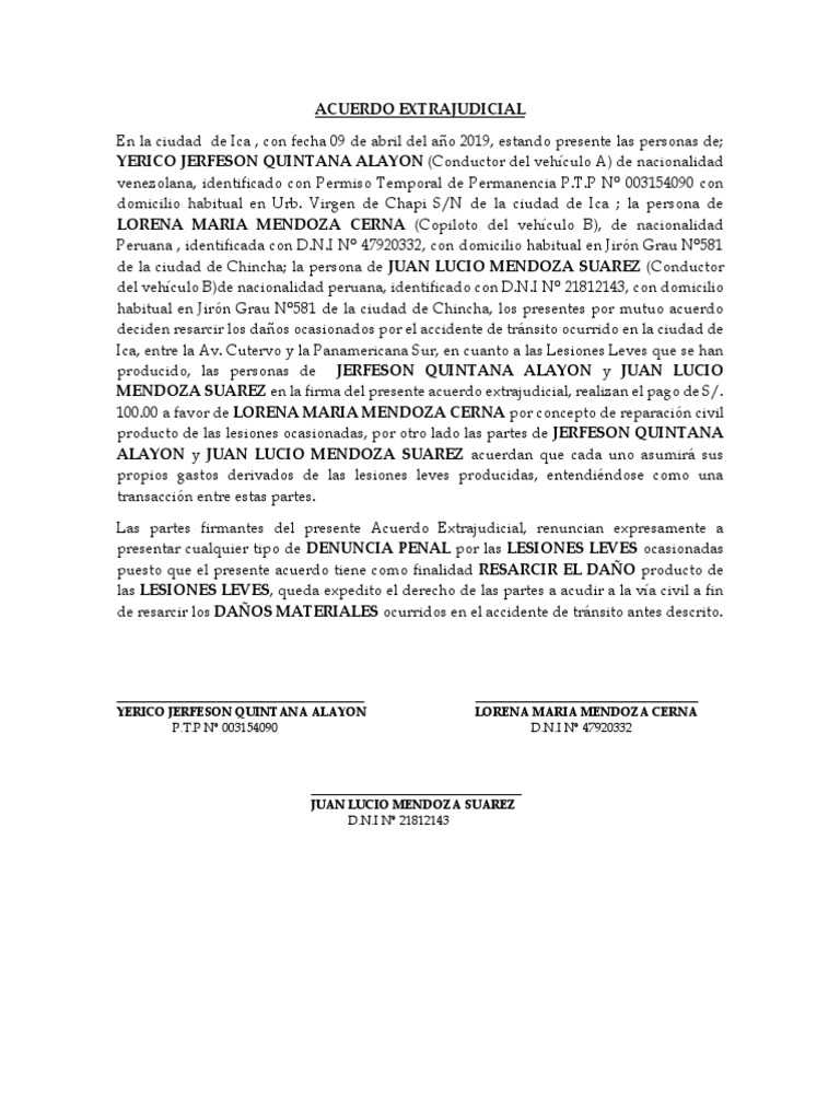 Modelo Acuerdo Extrajudicial. | PDF