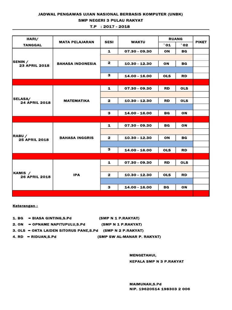 Roster Uts Sem Ganjil | PDF