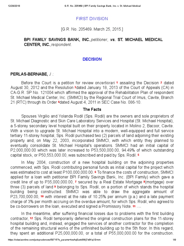 BPI v. St. Michael Medical Center | PDF | Liquidation | Loans