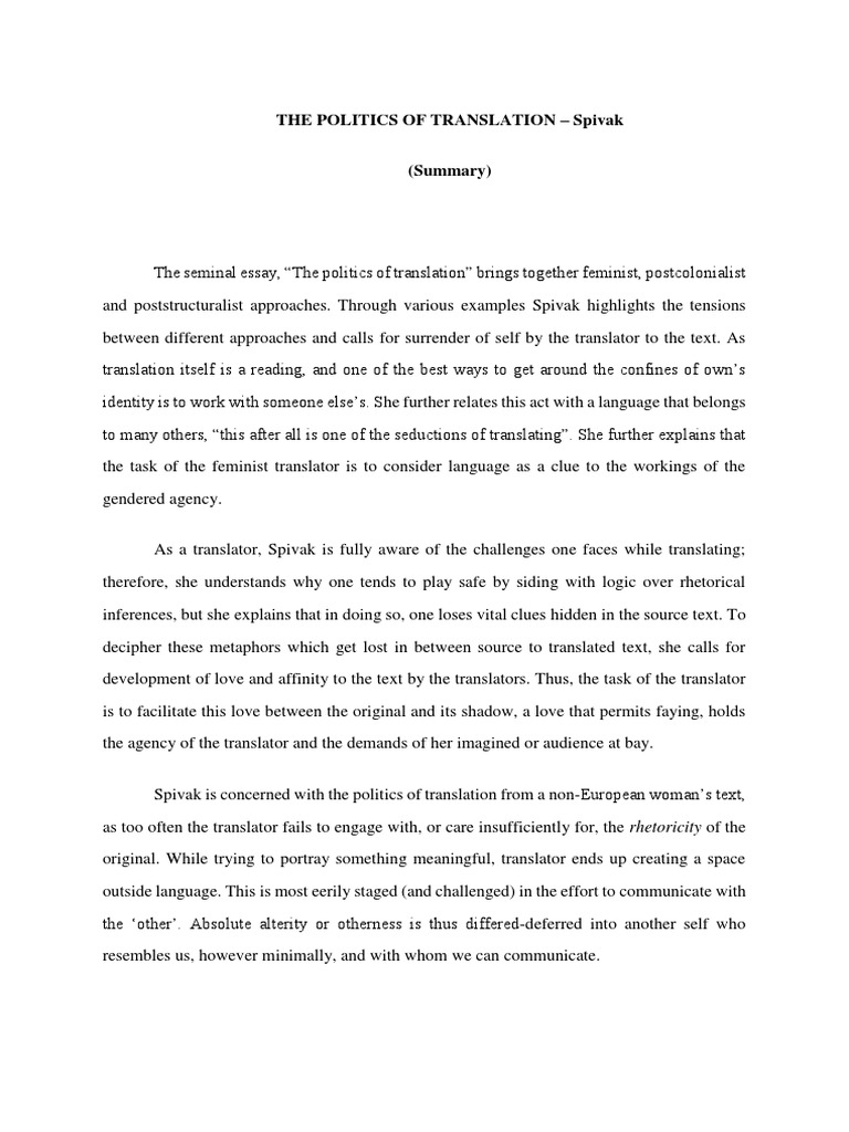 The Politics of Translation Summary | PDF | Postcolonialism | Translations