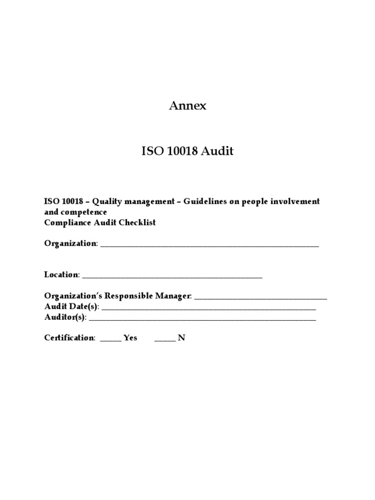 ISO 10018 Audit Tool 2018 | PDF | Competence (Human Resources) | Audit