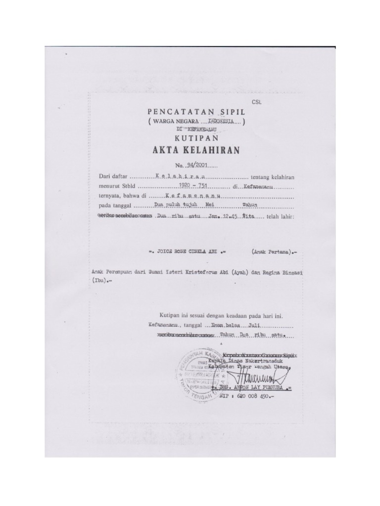 Akta KTP KK Joice | PDF