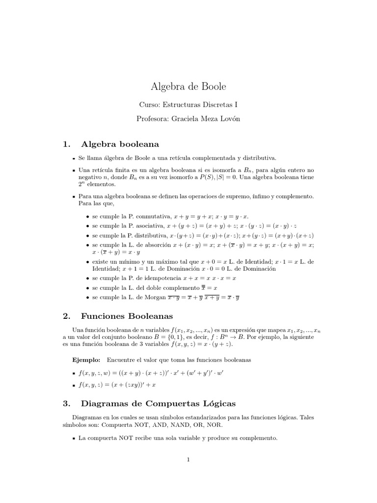 Algebra de Boole PDF | PDF | Puerta lógica | Álgebra