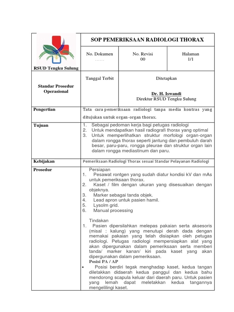 Spo Pemeriksaan Radiologi Thorax | PDF