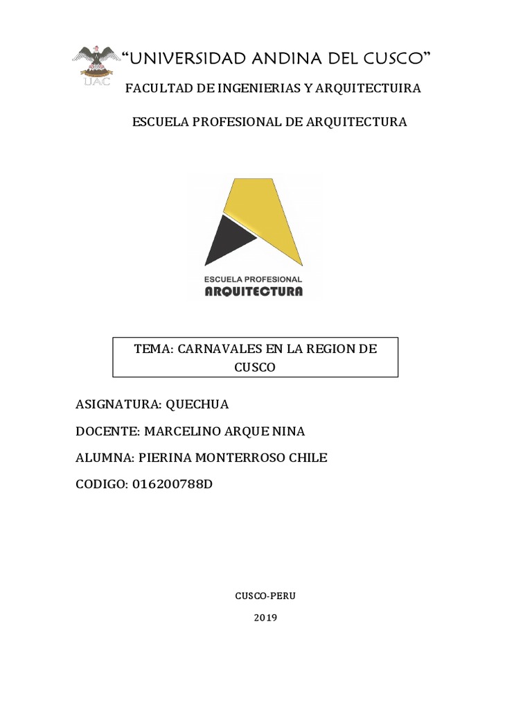 Informe de Quechua - Docx CUSCOOOOO | PDF | Carnaval | Evento festivo (incluido el carnaval)
