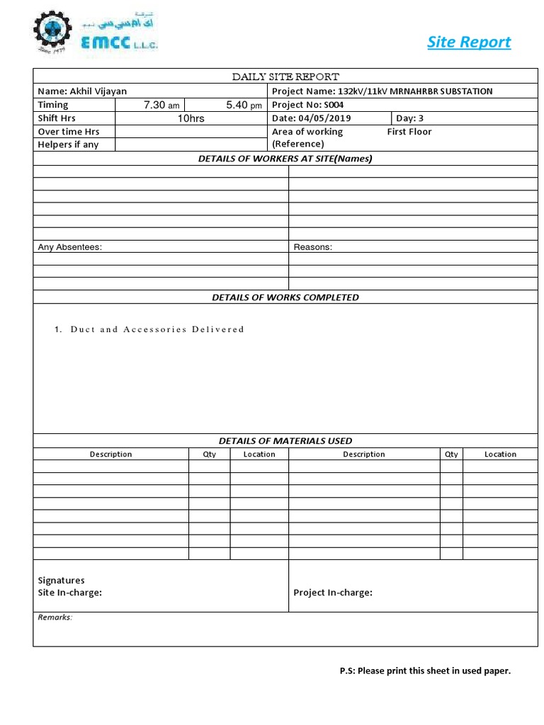 Daily site report template | PDF