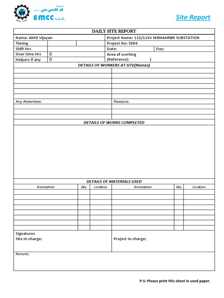 Site Daily Report PDF | PDF