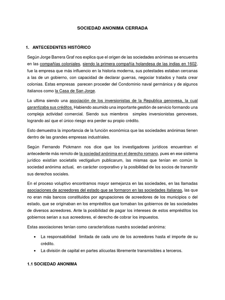 Características de la Sociedad Anónima Cerrada | PDF | Derecho ...