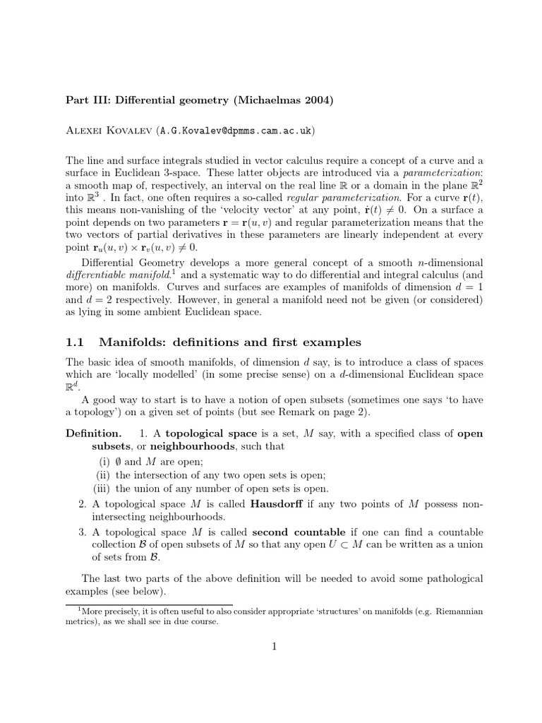 1.1 Manifolds: Definitions and First Examples | PDF | Differentiable ...