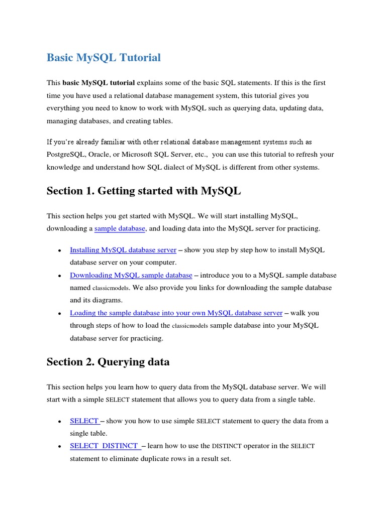 Basic MySQL Tutorial | PDF | Databases | My Sql Basic MySQL Tutorial | PDF | Databases | My Sql