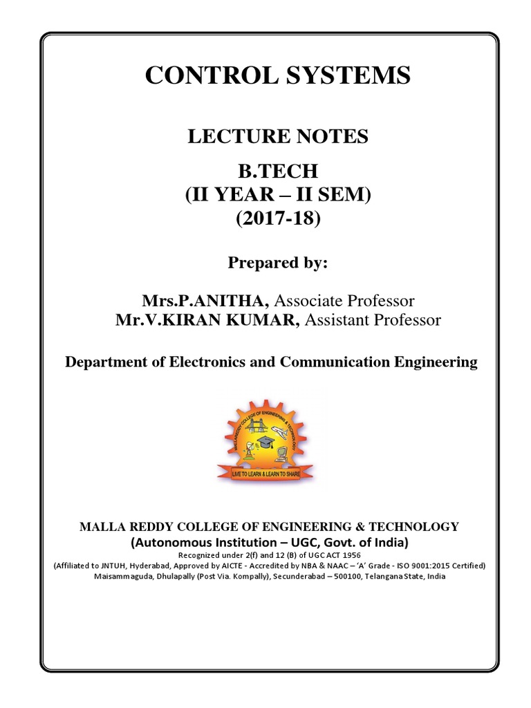 Control Systems PDF | PDF | Control Theory | Feedback