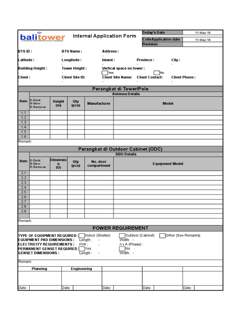Internal Application Form: Perangkat Di Tower/Pole | PDF | Electrical ...