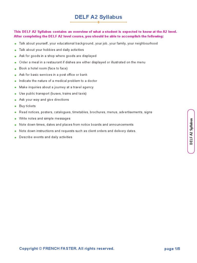 Delf A2 Syllabus | PDF | Grammatical Tense | Menu