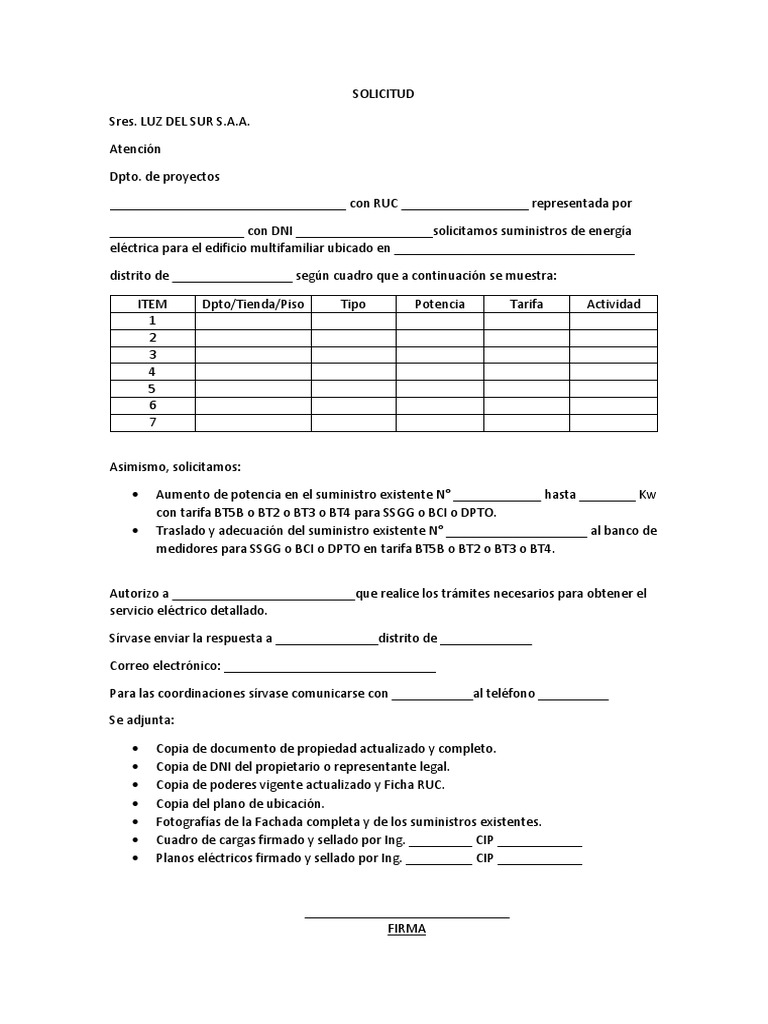 SOLICITUD Luz Del Sur | PDF