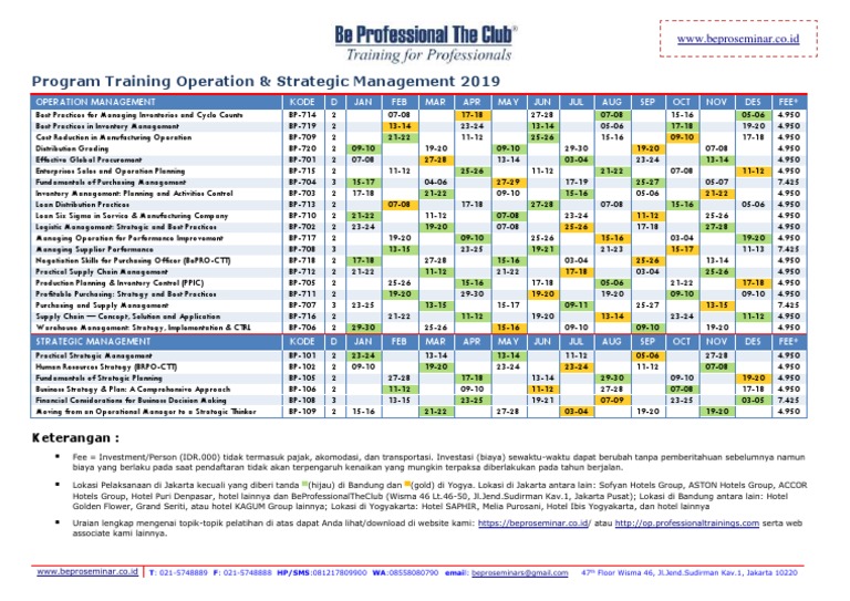 2019 Jadwal Training Operation Strategic Management | PDF | Control ...