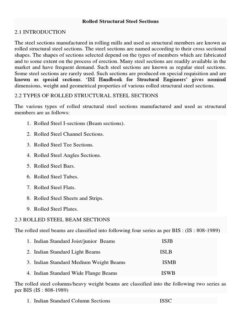 Types of Rolled Structural Steel Sections | PDF | Structural Load ...
