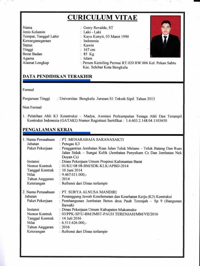 CV Dan Refrensi Gery Paket Jembatan | PDF