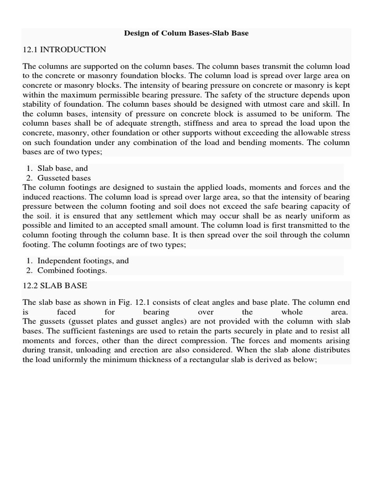 Design of Colum Bases 12 | PDF | Column | Bending