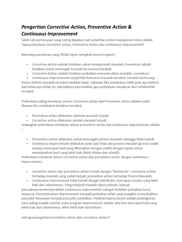 Pengertian Corrective Action | PDF