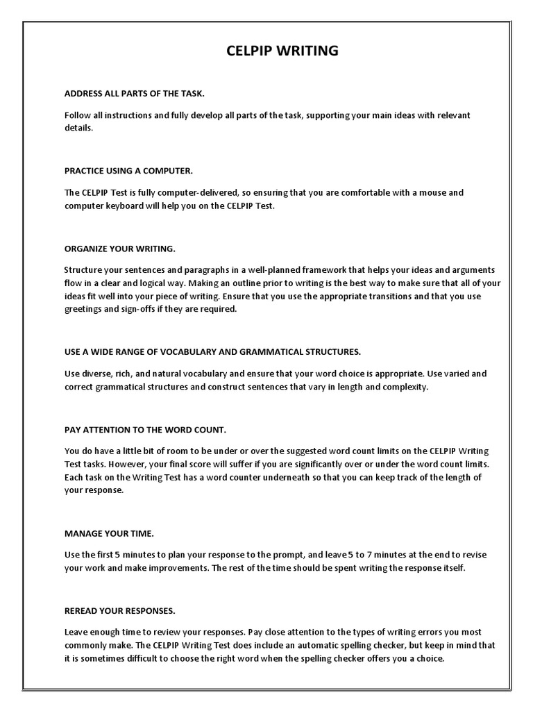 CELPIP Writing Tips | PDF | Career & Growth | Language Arts & Discipline