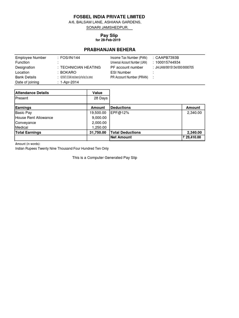 Pay Slip#February 2019 | PDF | Public Finance | Taxation