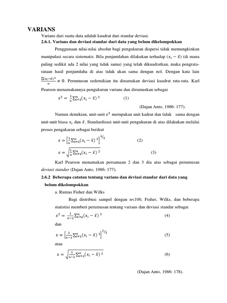 Varians dan Deviasi Standar Data | PDF | Metode & Bahan Ajar