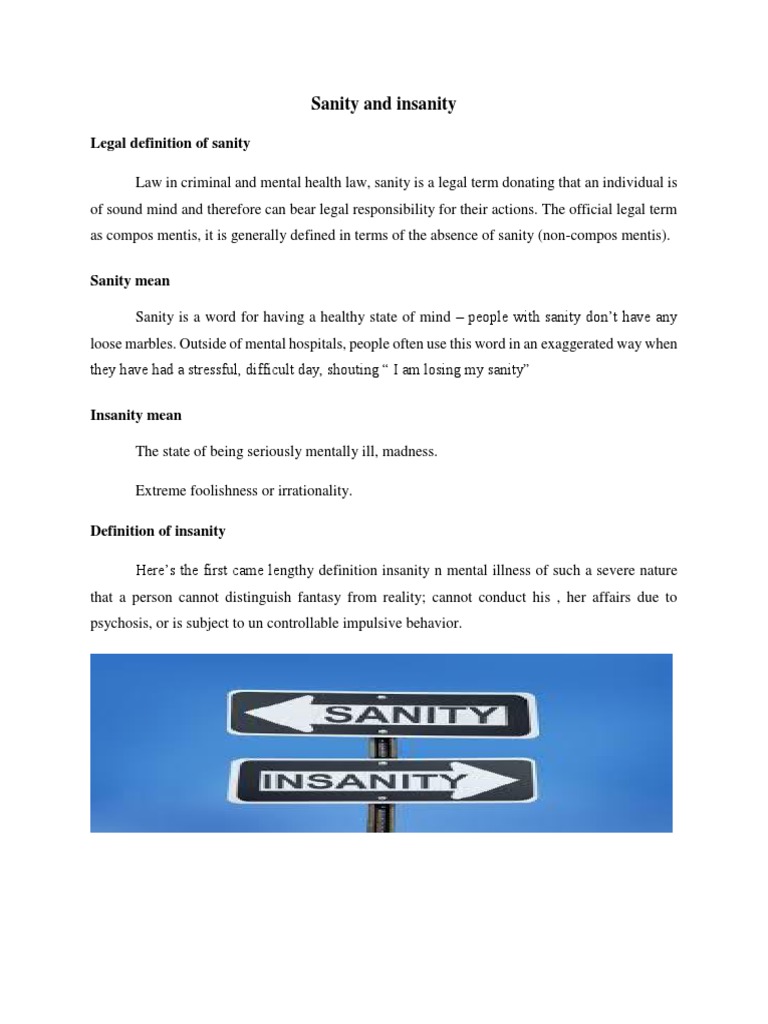 Sanity and Insanity: Legal Definition of Sanity | PDF | Insanity ...