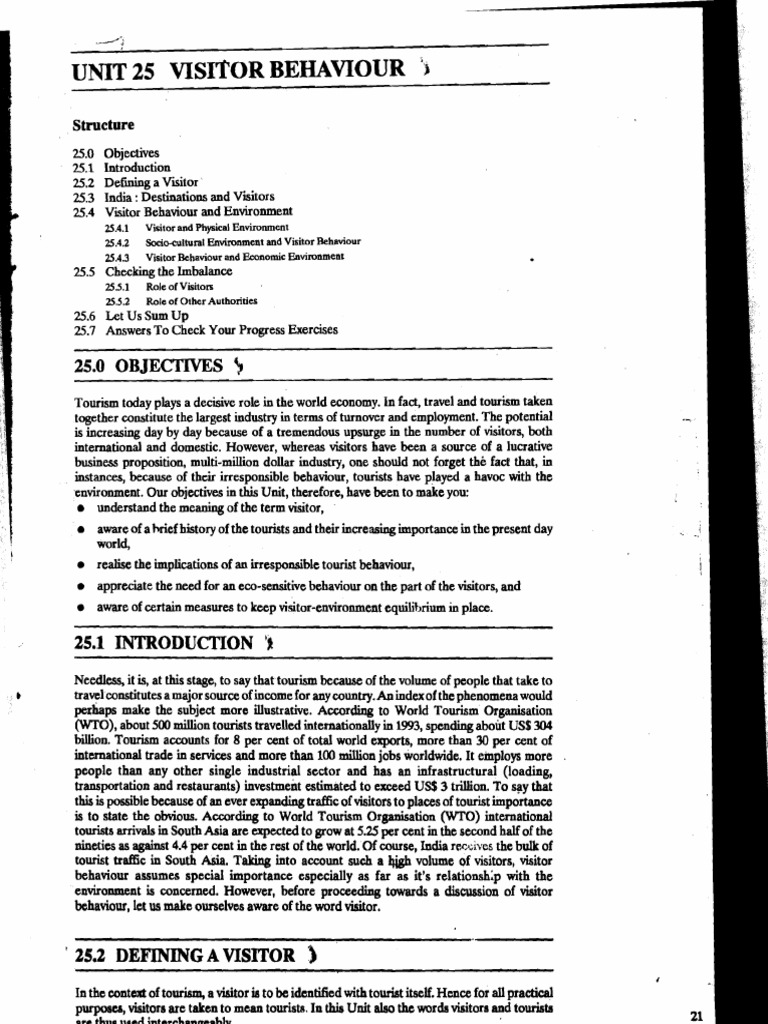 Unit 25 Visitor Behaviour: Objectives | PDF | Tourism | Ecology