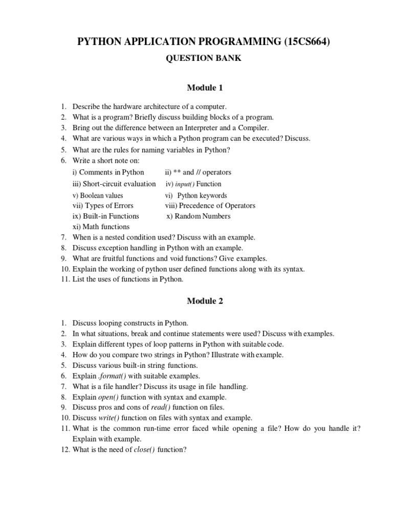 Python 15CS664 QuestionBank FINAL | PDF | Control Flow | Python (Programming Language)