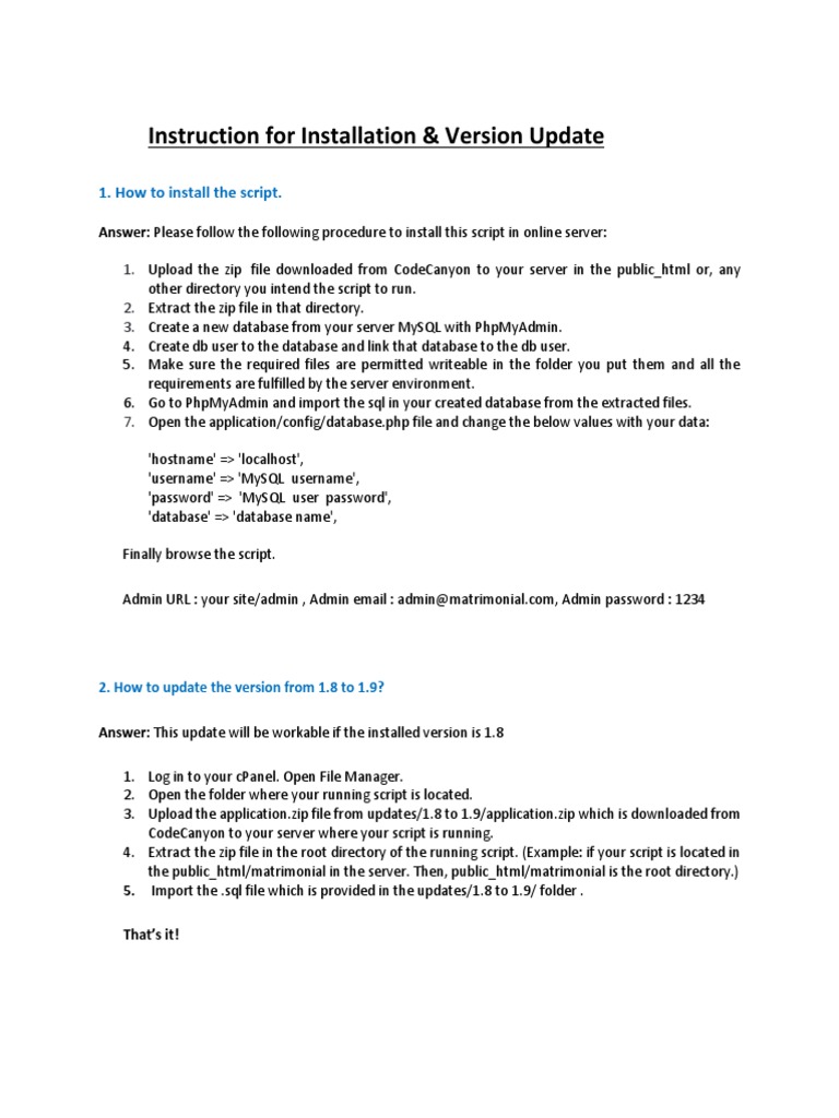Instruction For Installation & Update | PDF