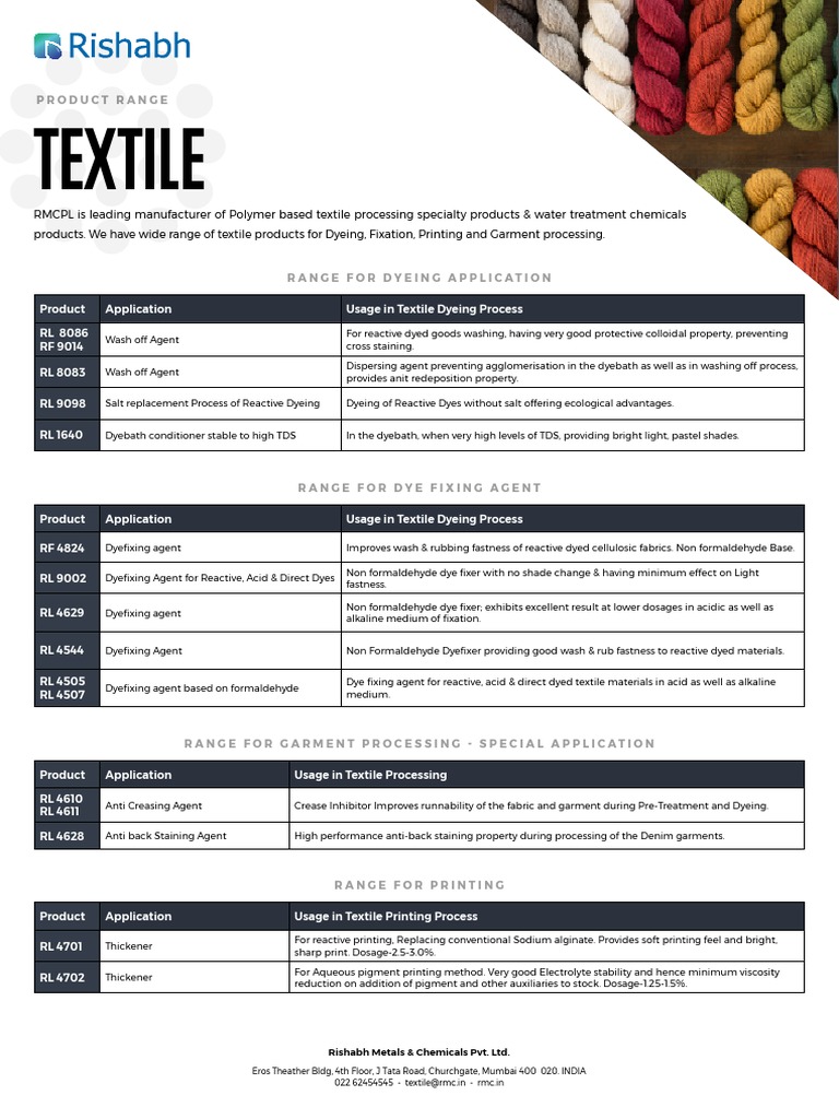 Textile Product Brochure 31-5-2018 | PDF | Dyeing | Dye