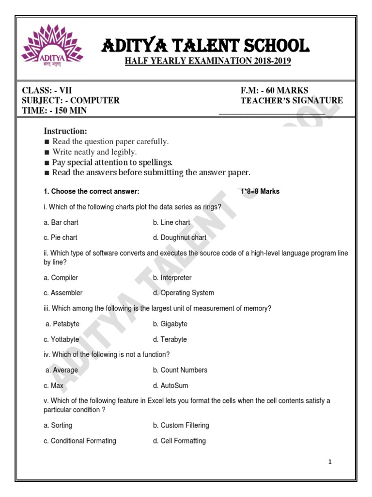 Aditya Talent School: Instruction | Download Free PDF | Microsoft Excel | Computer Program