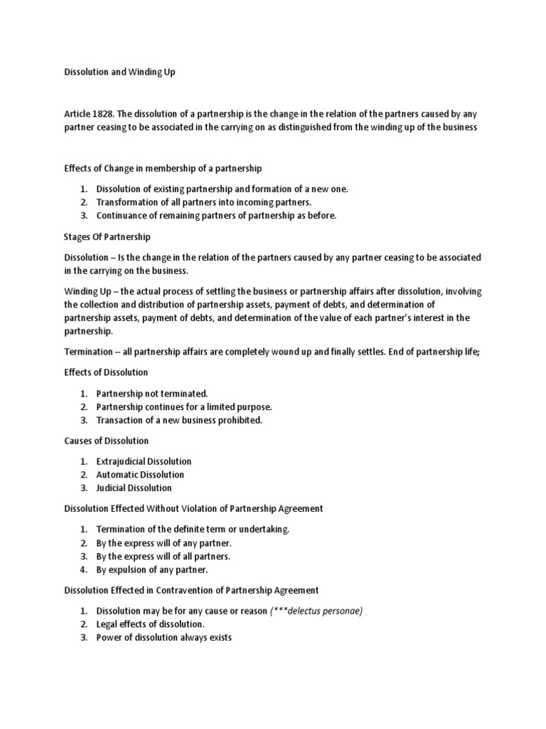 Dissolution and Winding Up - Partnership | PDF | Partnership | Liquidation