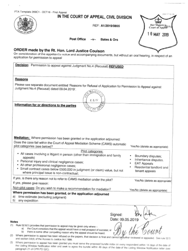 Bates V Post Office: Court of Appeal Decision On Recusal Application | PDF