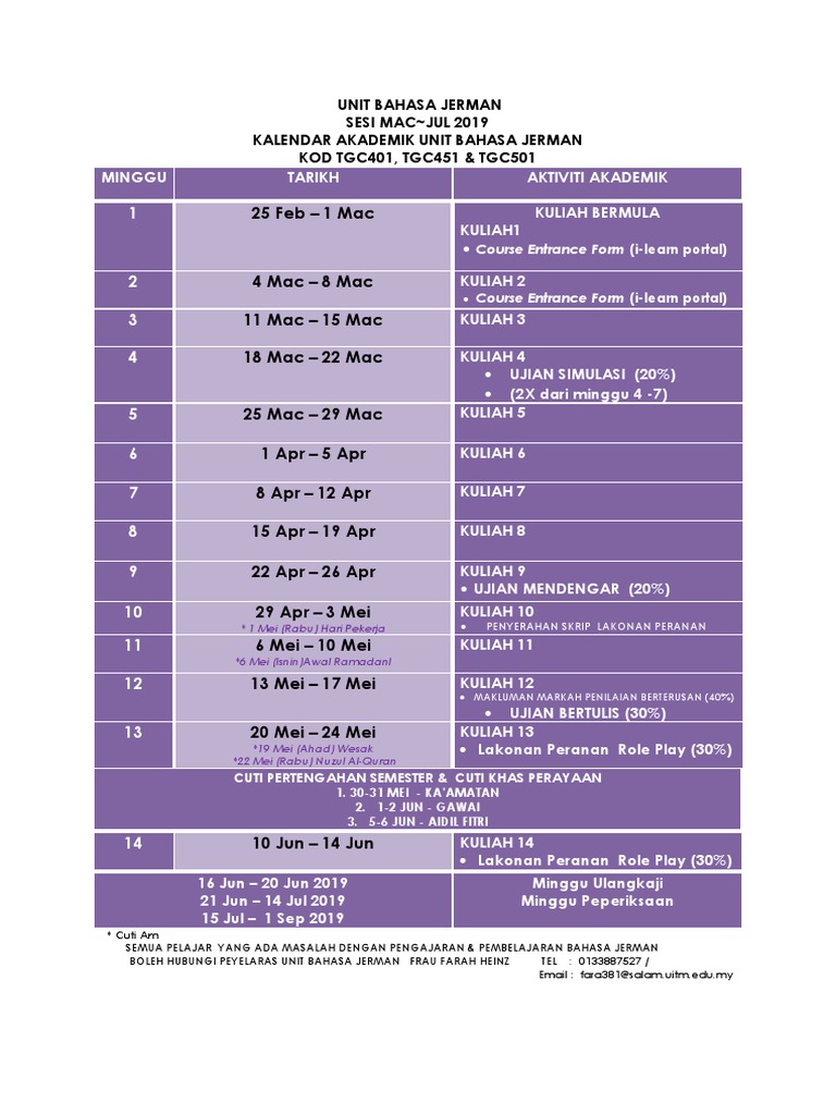 Kalendari Akademik Bahasa Jerman 2019 | PDF