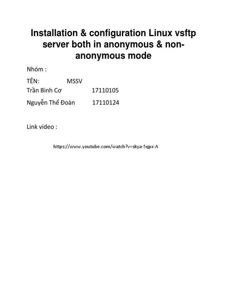Installation & Configuration Linux VSFTP Server Both in Anonymous & Non-Anonymous Mode | PDF