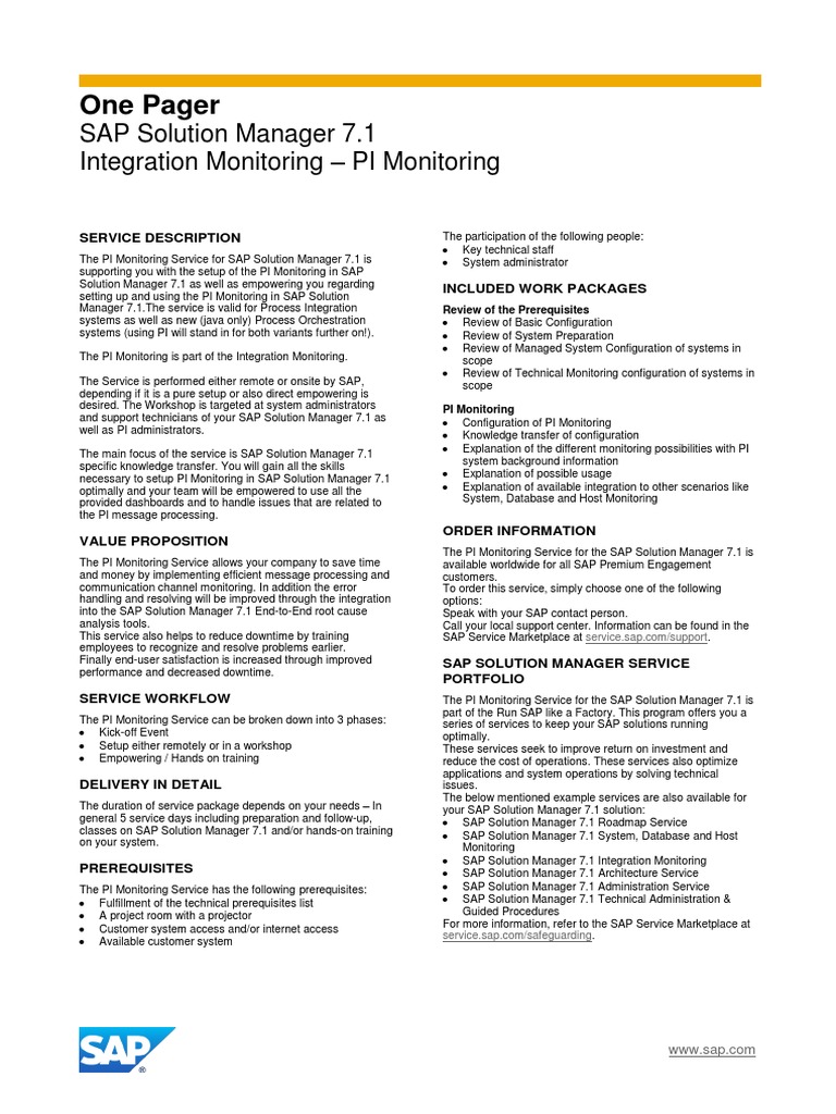 0 - SAP Solution Manager 7.1 PI Monitoring - One Pager | PDF | Sap Se ...