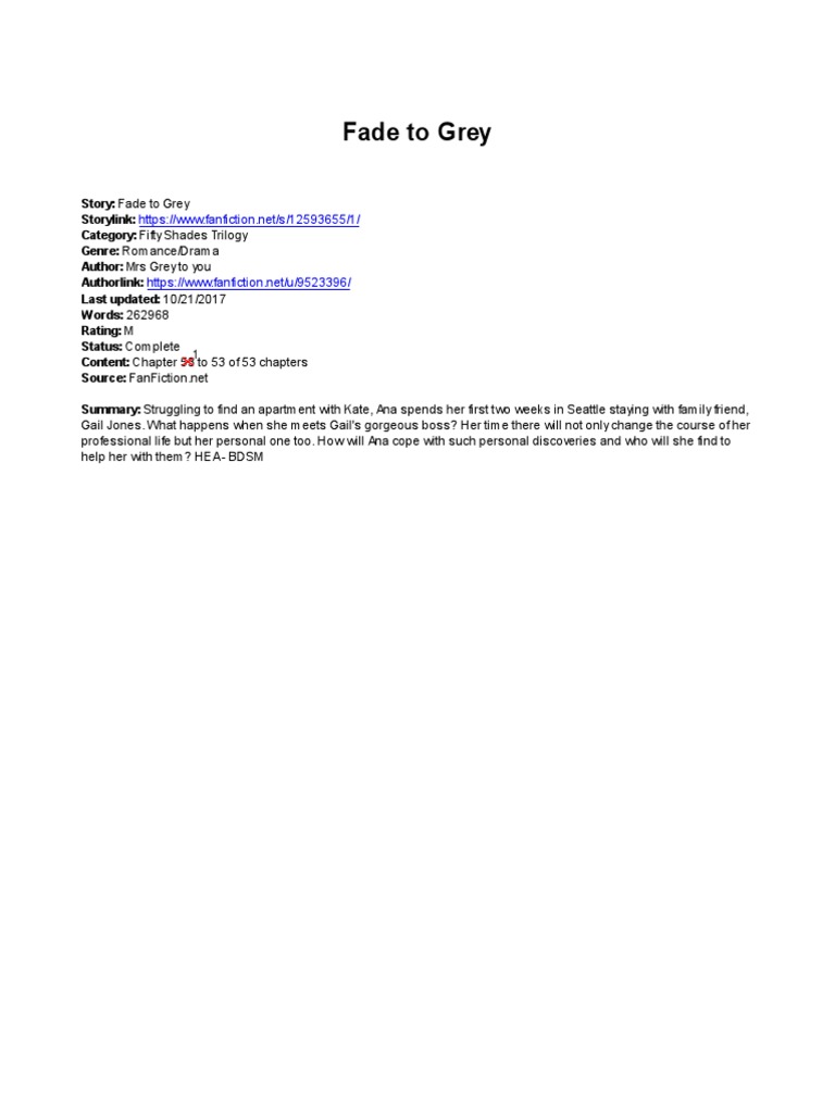 Fade To Grey by Mrs Grey To You - FFN - Complete - Chapters 1 - 53 PDF ...