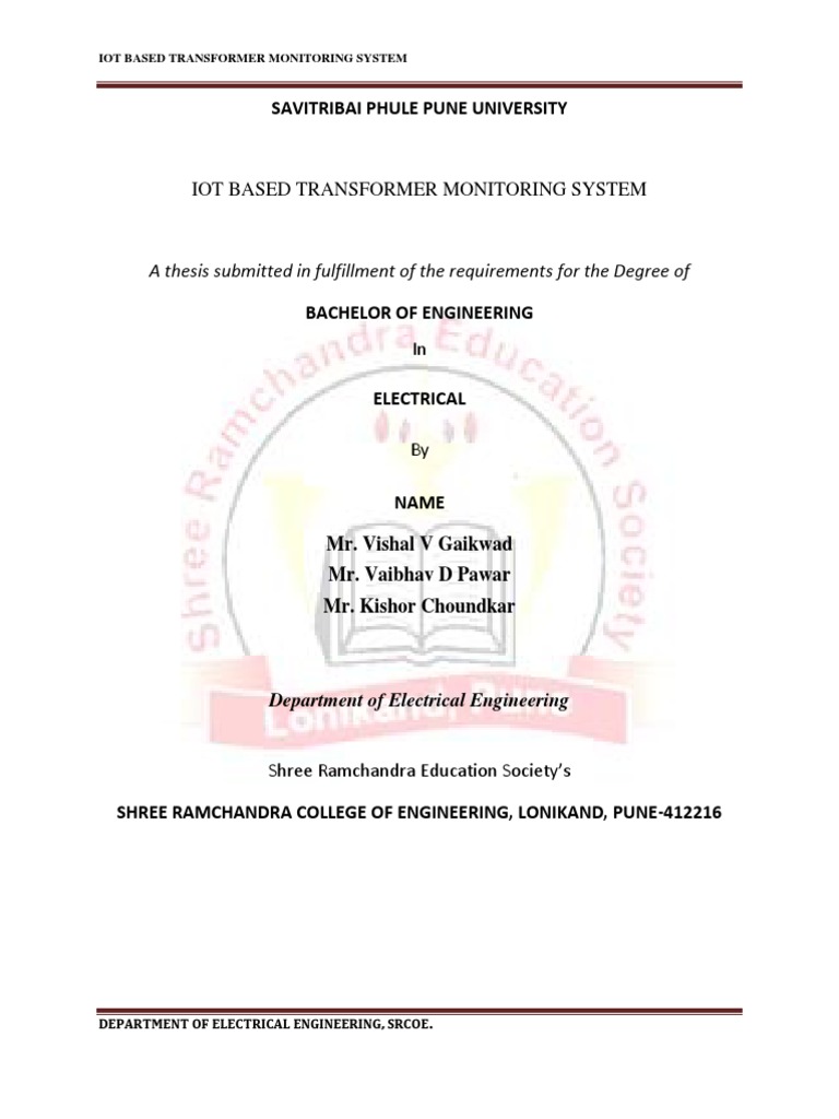 Iot Based Transformer Monitoring System: Savitribai Phule Pune University | PDF | Capacitor ...