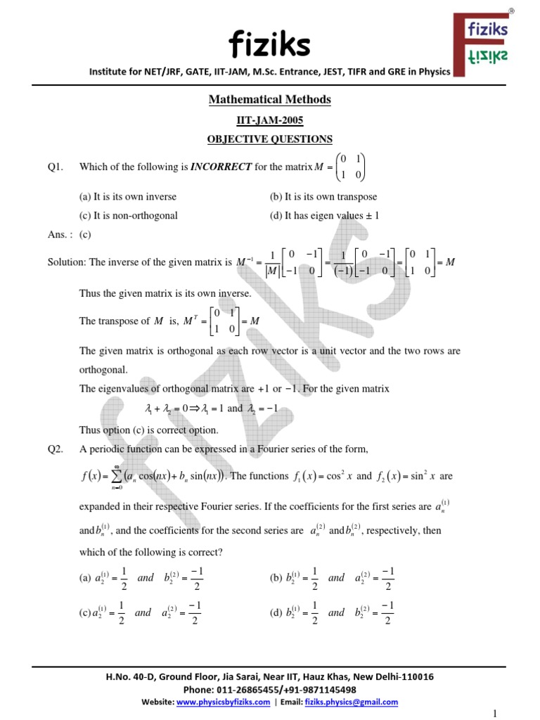 Mathematical Methods PDF | PDF | Eigenvalues And Eigenvectors | Matrix ...