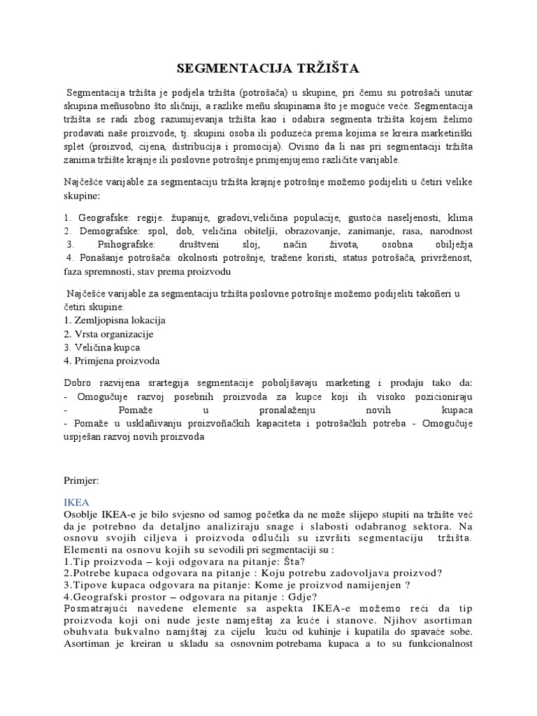 Segmentacija Tržišta | PDF