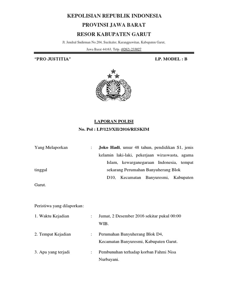 Contoh Format Laporan Polisi Pdf