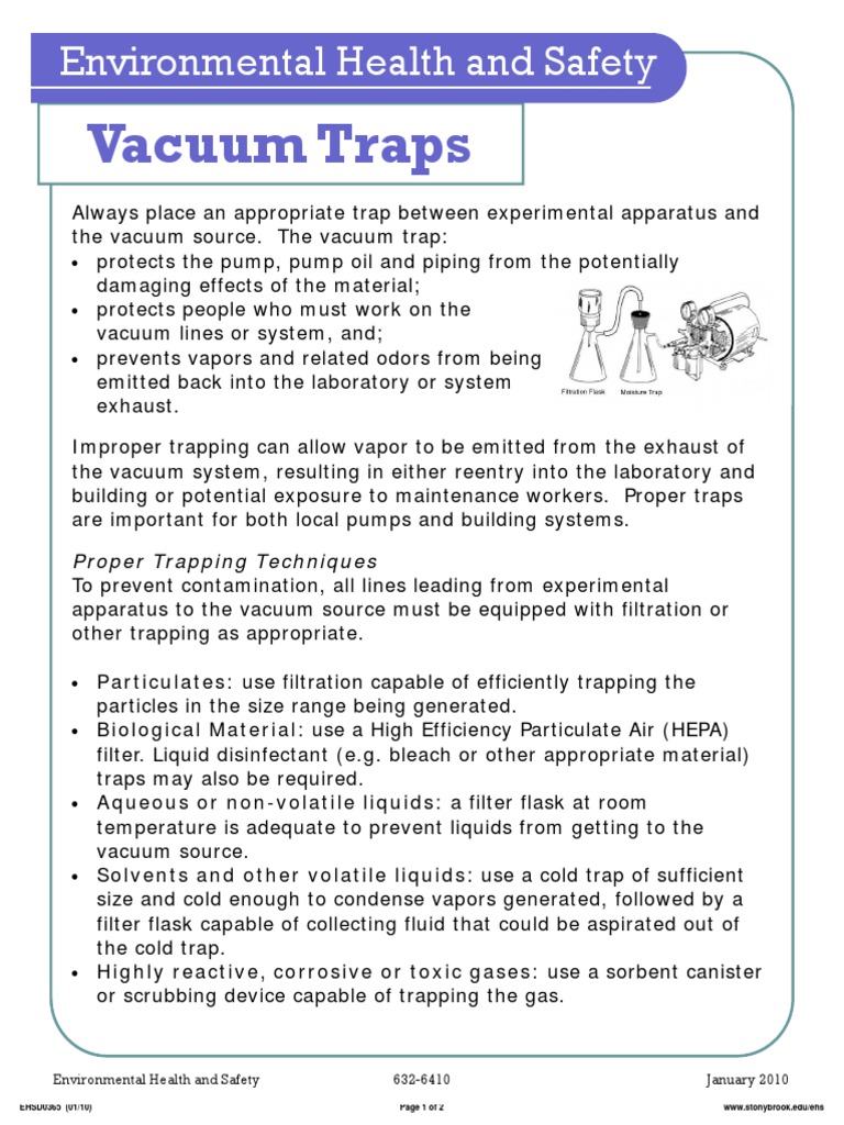 Vacuum Traps: Environmental Health and Safety | PDF | Filtration | Vacuum